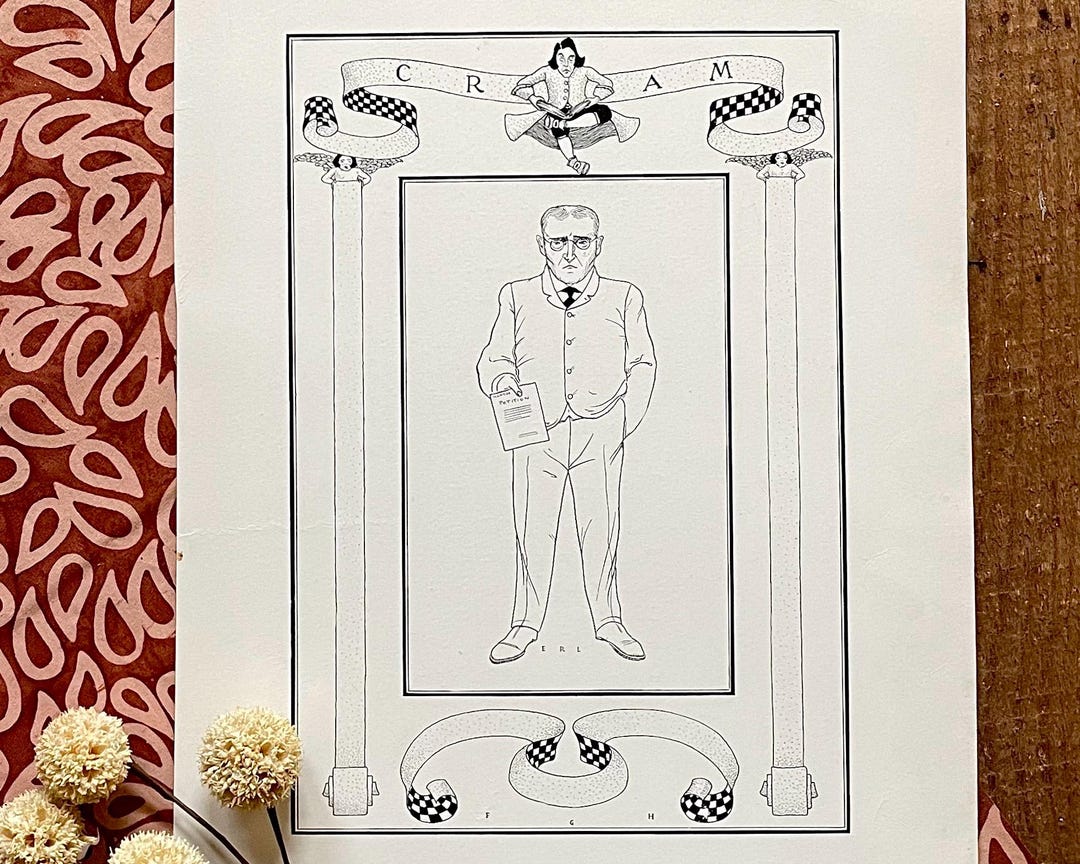 1901 Harvard Celebrity Caricature! Mr Cram! Framable Harvard Alumni Gift! Formal Library Wall ...