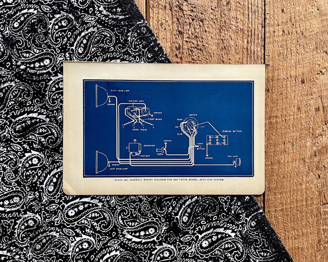 1922 Automotive Maxwell Wiring Blueprint Diagram! Framable Industrial ...