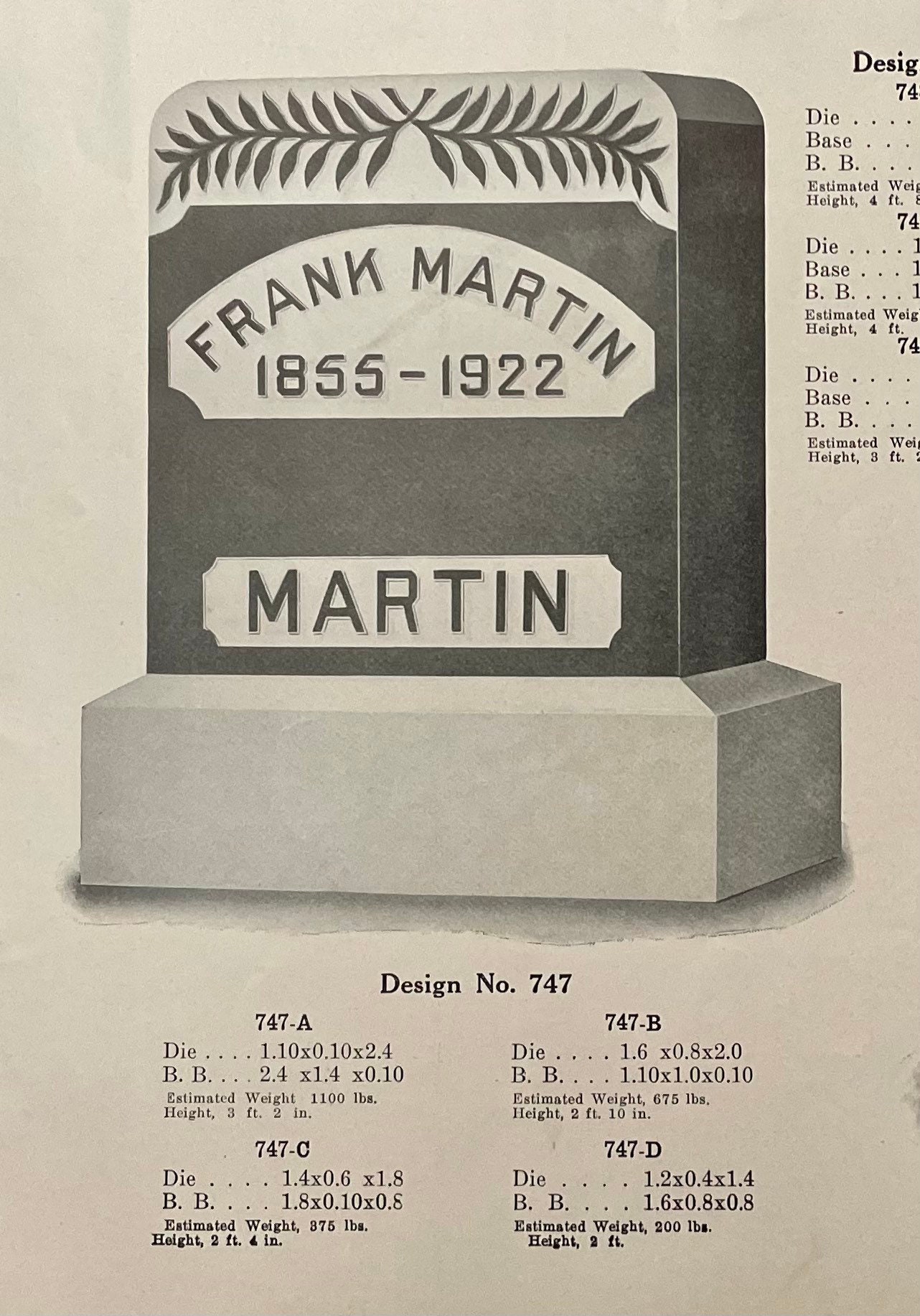 Headstone Advertising Catalog Sheet Framable Gravestone Ephemera ...