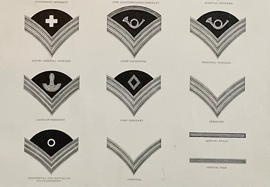 US Army Chevron Patches Lithograph: Antique Military Illustration (1888 ...