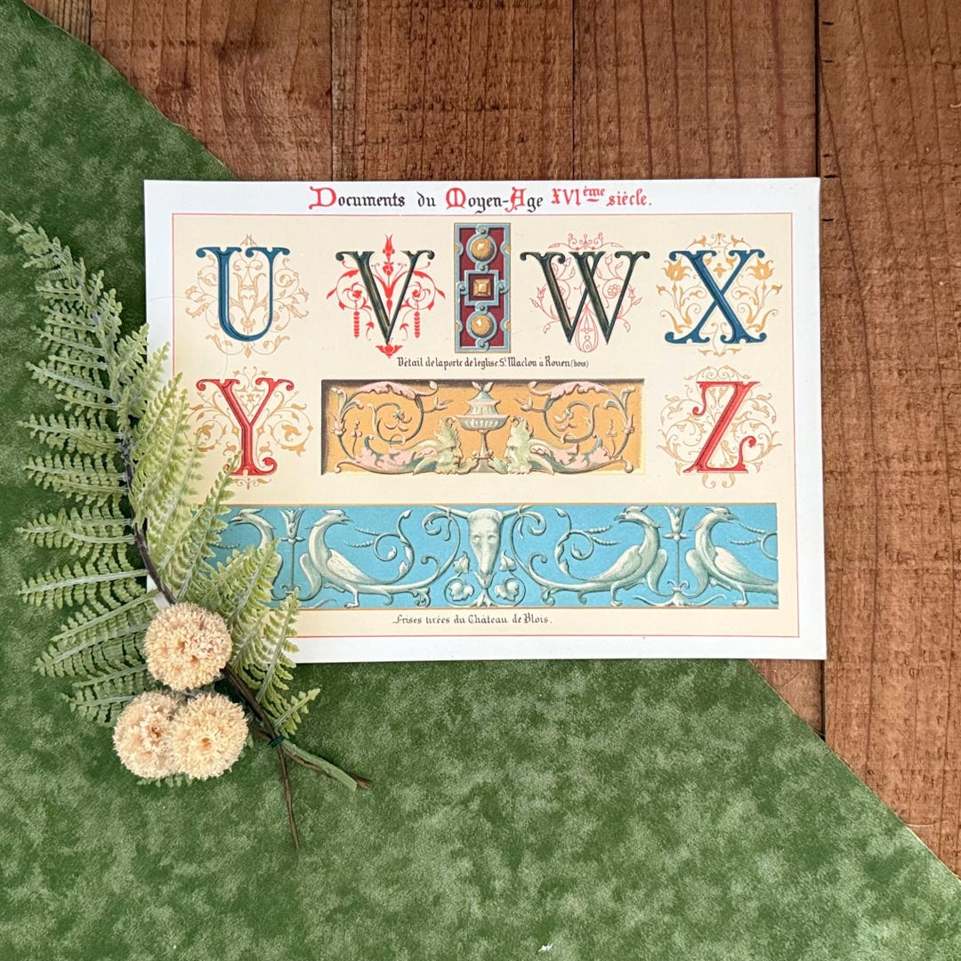 1890s French Typography Letter Art Print: Illuminated Manuscript ...