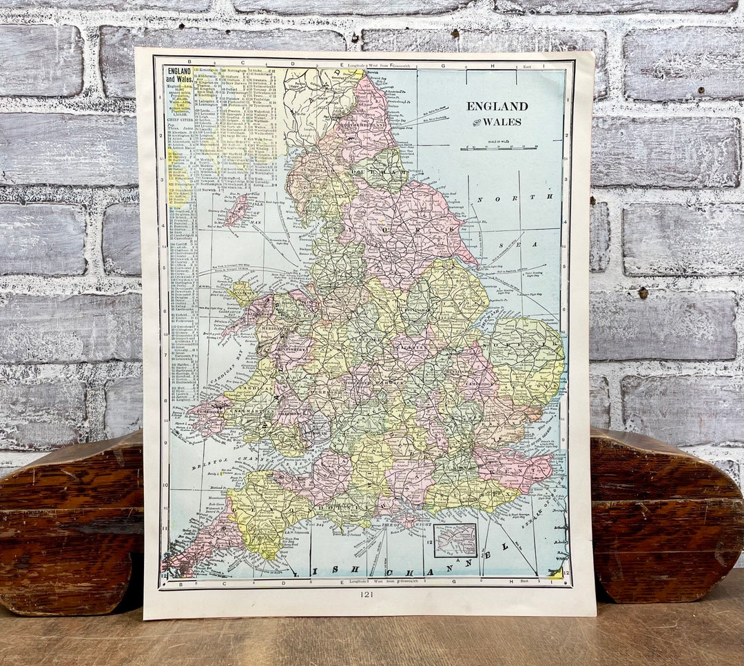 1902 England & Wales Map! Scotland Map! Original Framable Lithograph ...