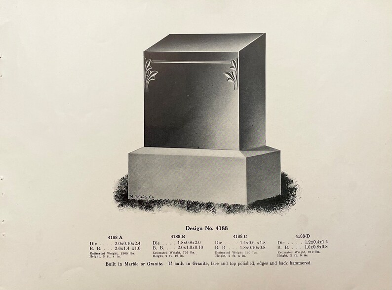 Headstone Advertising Catalog Sheet Framable Gravestone Ephemera ...