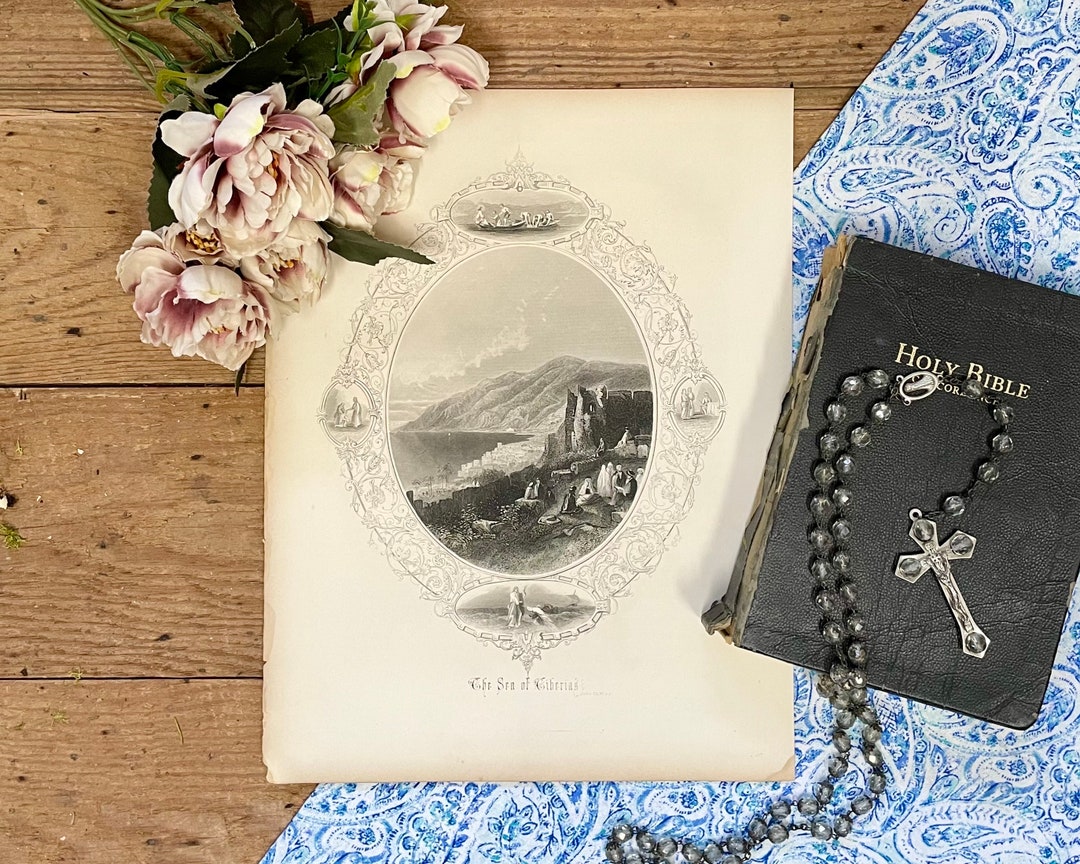 1868 the Sea of Tiberius Steel Engraving! Life of Christ! Framable ...