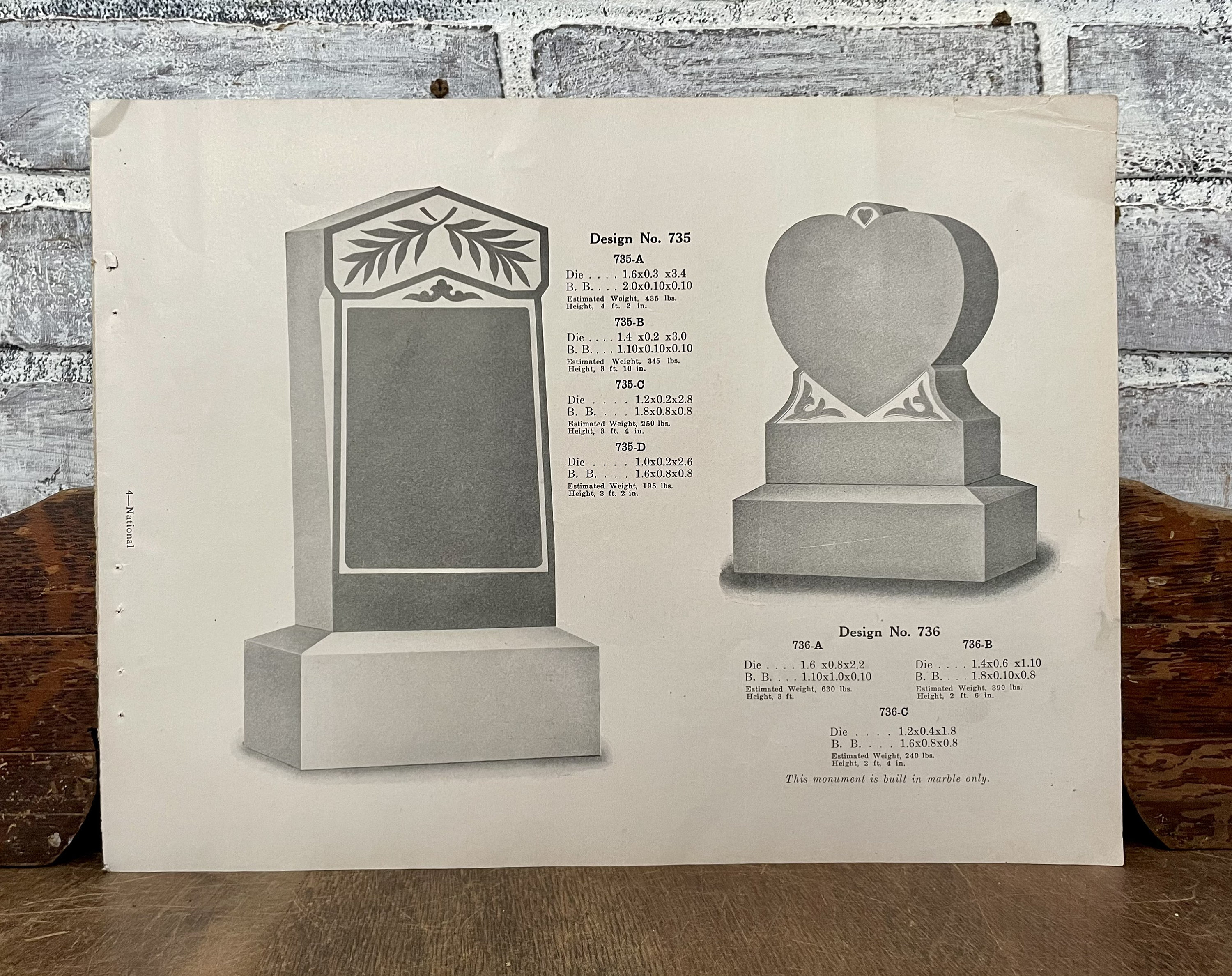 Headstone Advertising Catalog Sheet Framable Gravestone Ephemera ...