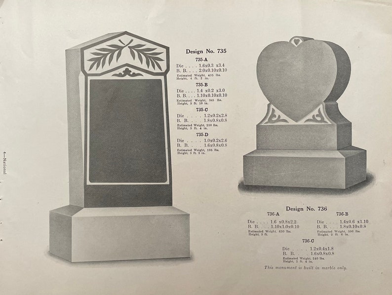 Headstone Advertising Catalog Sheet Framable Gravestone Ephemera ...