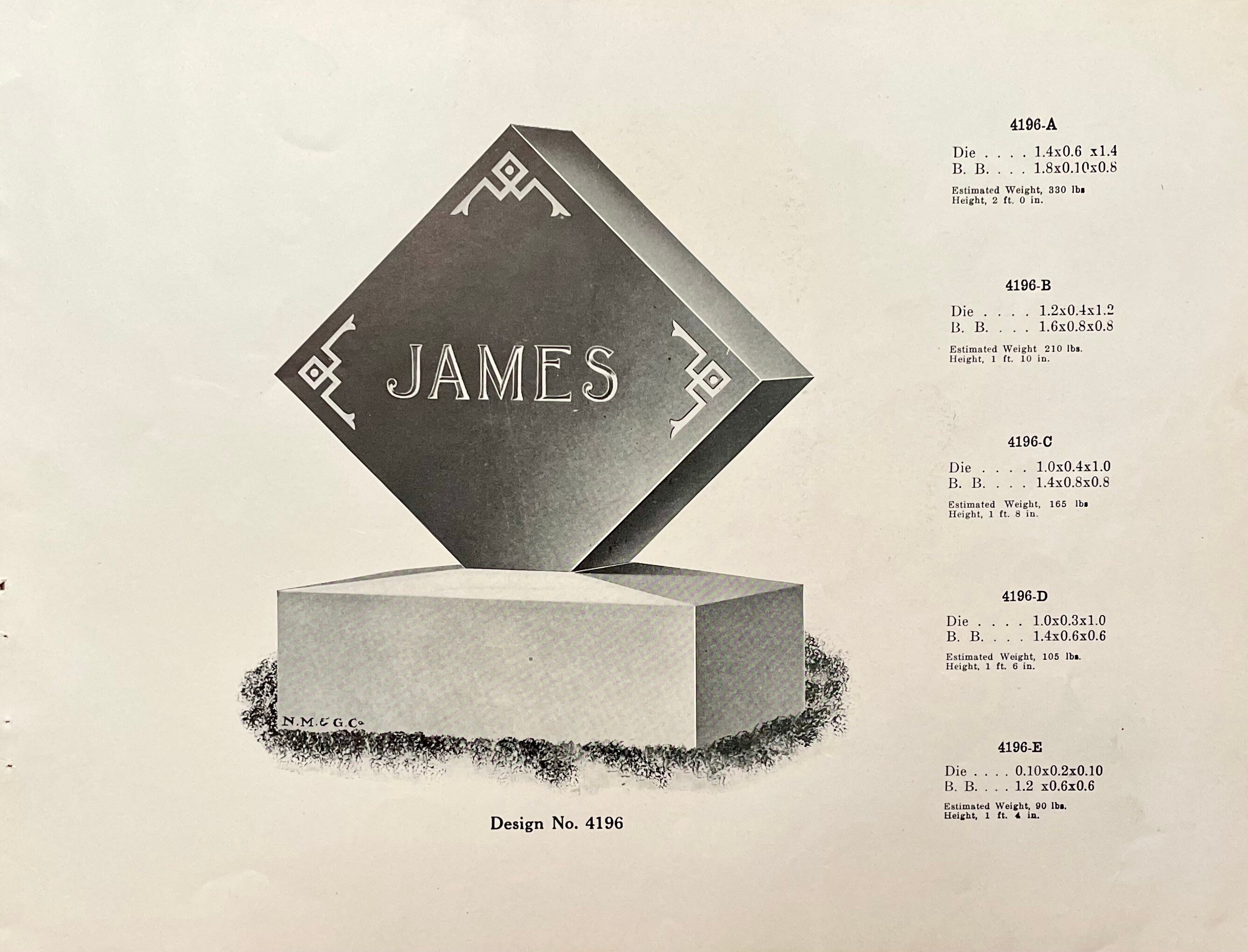 Headstone Advertising Catalog Sheet Framable Gravestone Ephemera ...