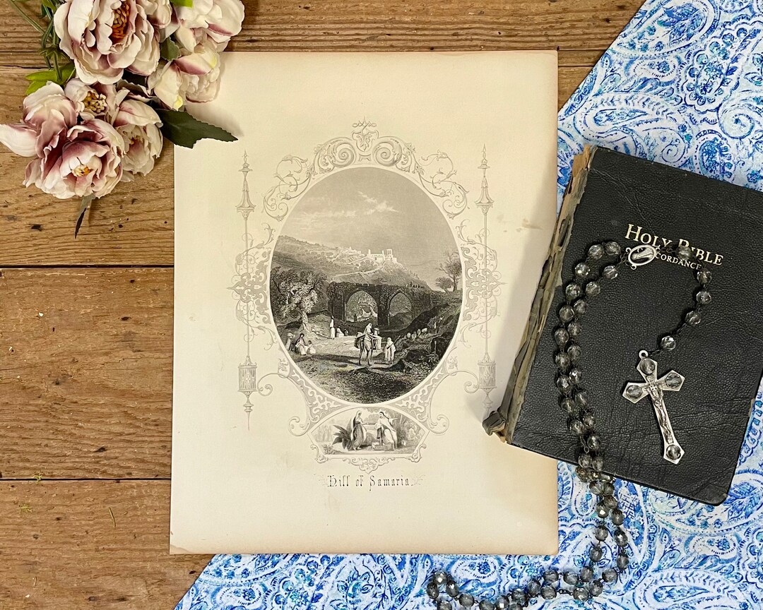 1868 Hill of Samaria Steel Engraving! Life of Christ! Framable Biblical ...