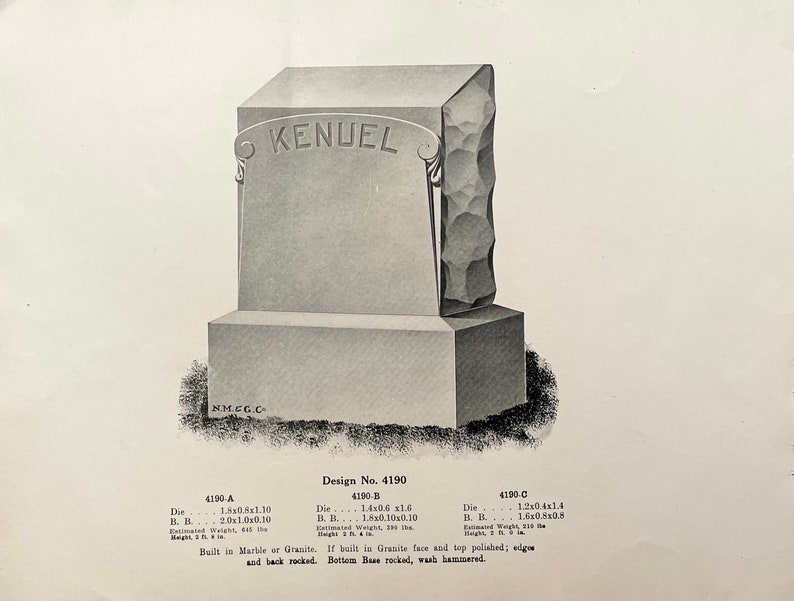 Headstone Advertising Catalog Sheet Framable Gravestone Ephemera ...