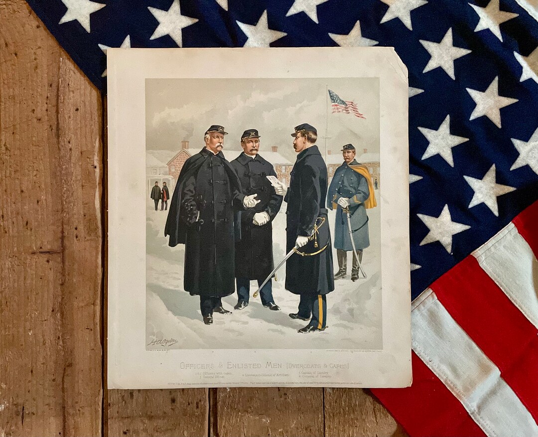 US Army Officers & Enlisted Men! Overcoats and Capes! Framable Antique ...