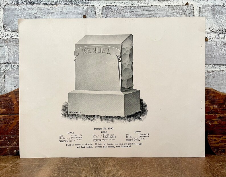 Headstone Advertising Catalog Sheet Framable Gravestone - Etsy