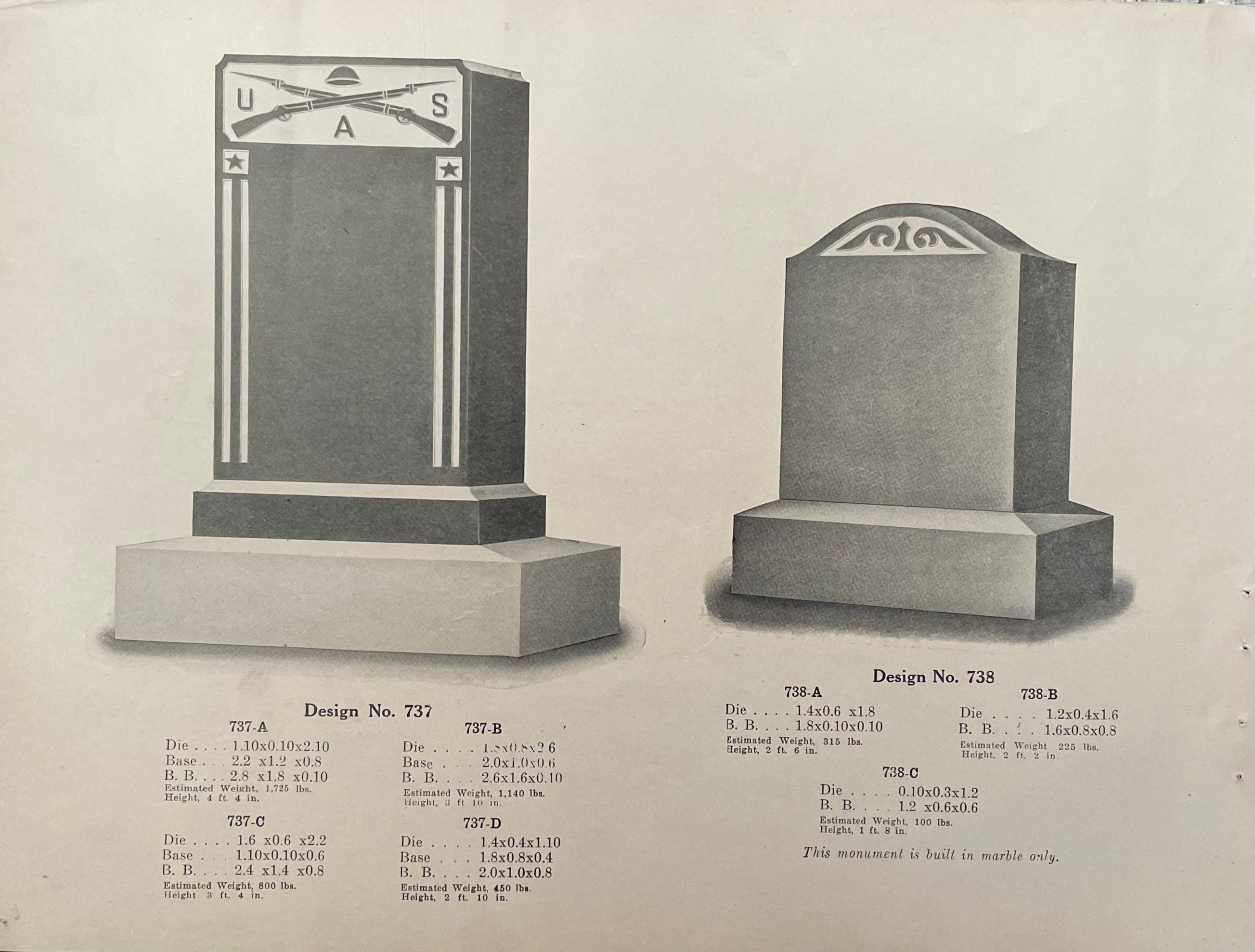 Headstone Advertising Catalog Sheet Framable Gravestone Ephemera ...
