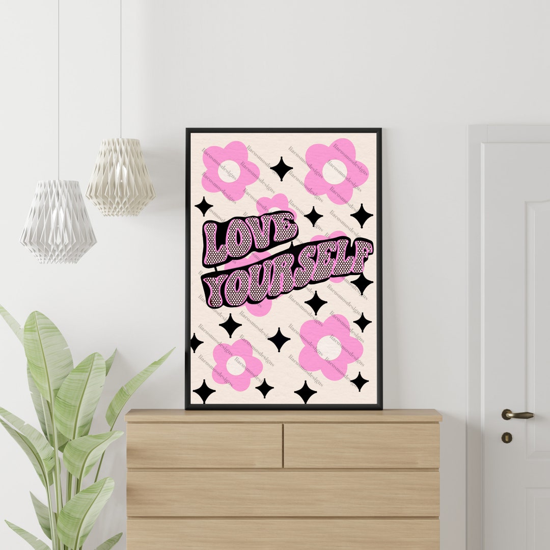 Love Yourself Positive Affirmation Poster Retro Art Coral/black Wall ...