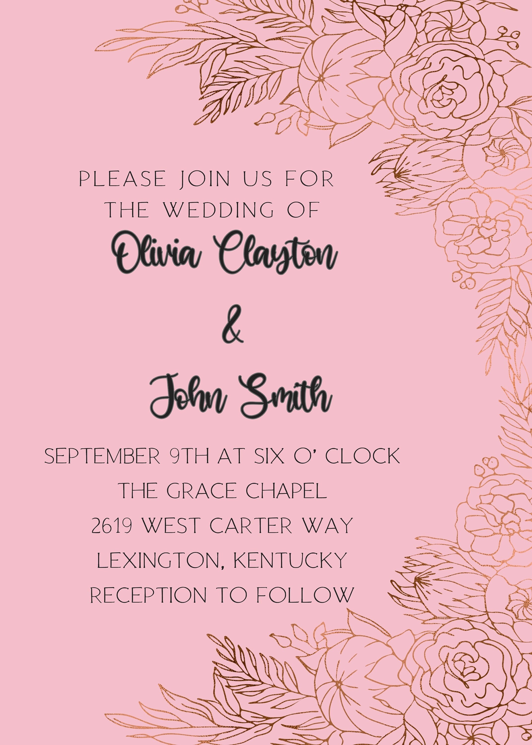 Rose Gold Floral Wedding Invitation - Etsy