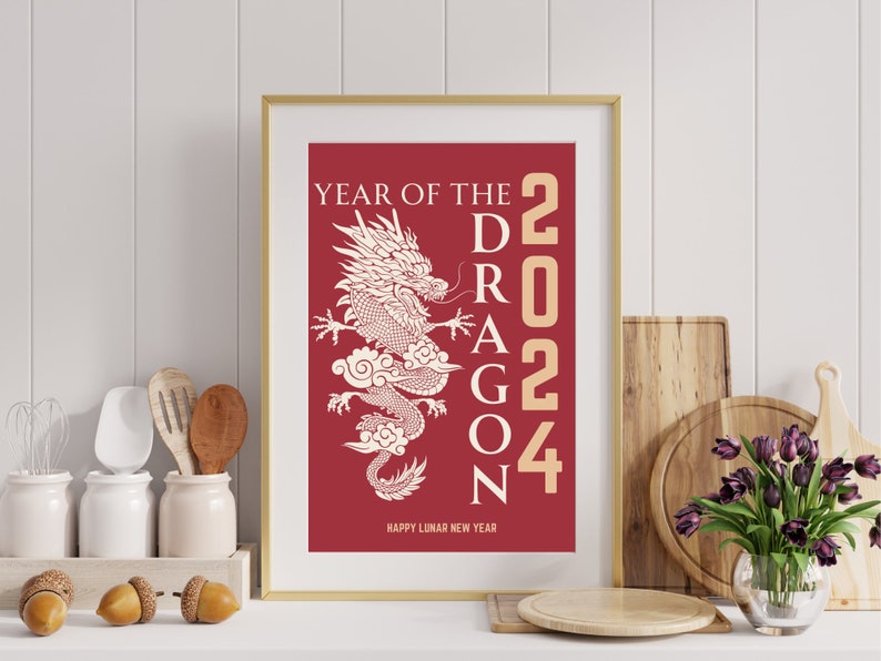 Year of the Dragon 2024, Happy Lunar New Year, Red Dragon, Chinese ...