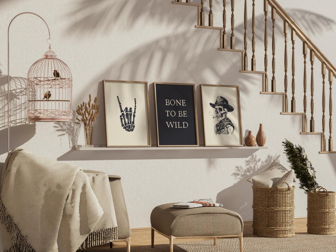 Bone to Be Wild Skeleton Set of 3, Skeleton Prints, Halloween Wall Art ...