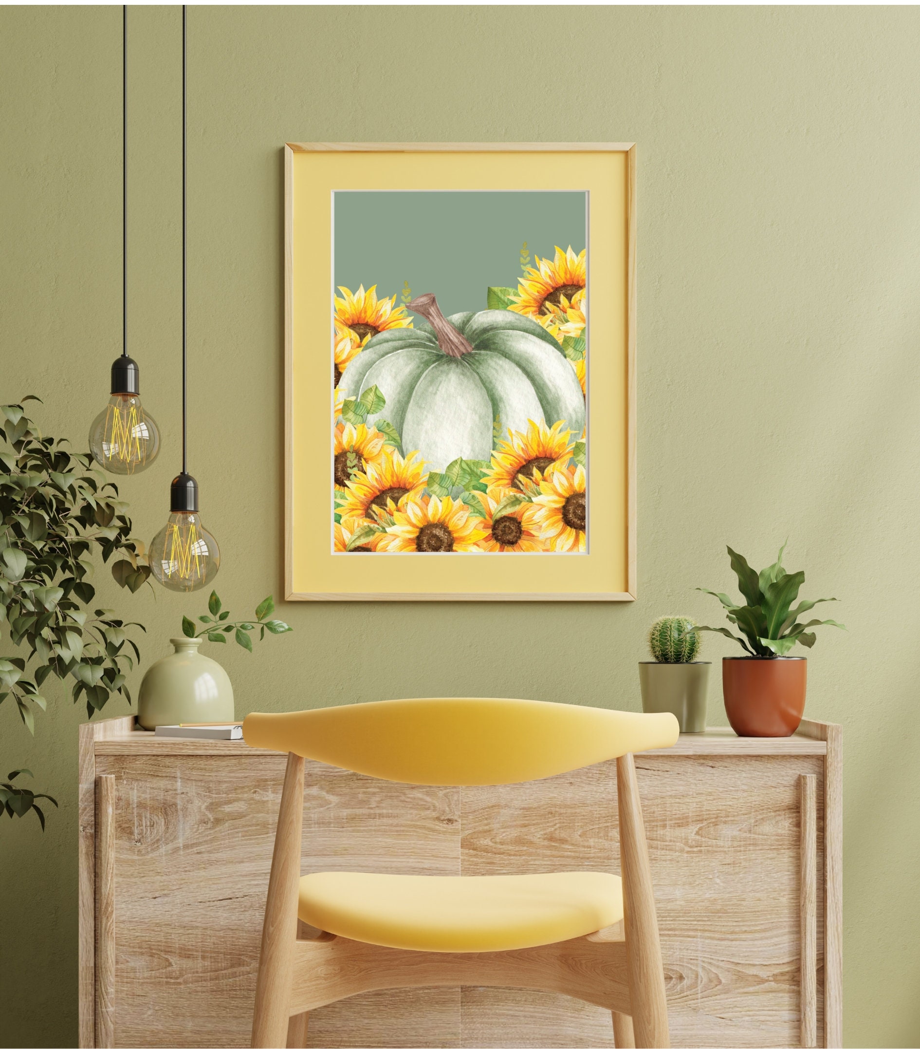 Green Pumpkin Sunflowers Printable Wall Art Yellow Sunflower - Etsy