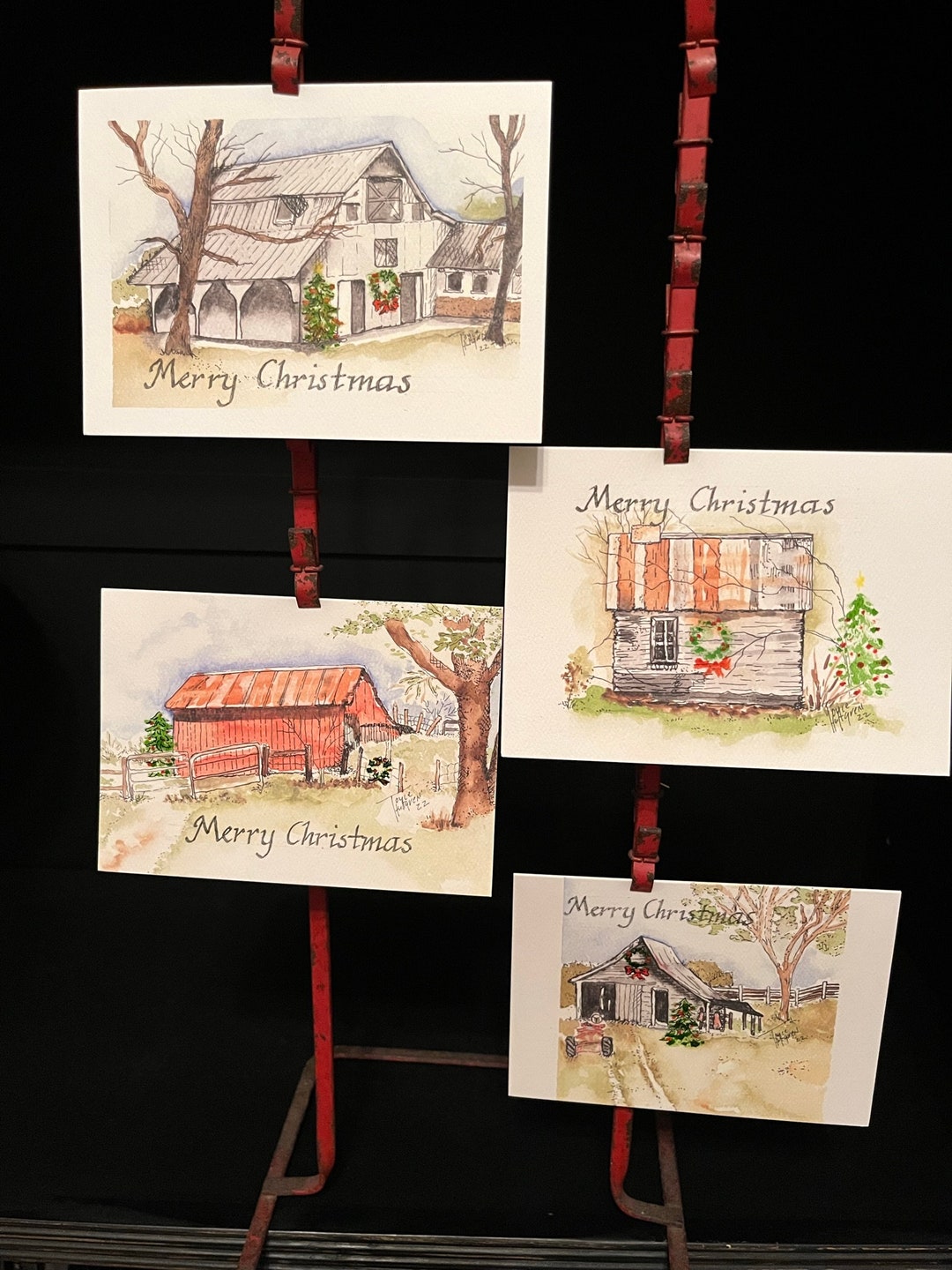 Christmas Cards Vintage Barns - Etsy