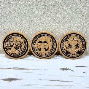 Demon Slayer Chibi Face Anime Cork Coaster - Etsy