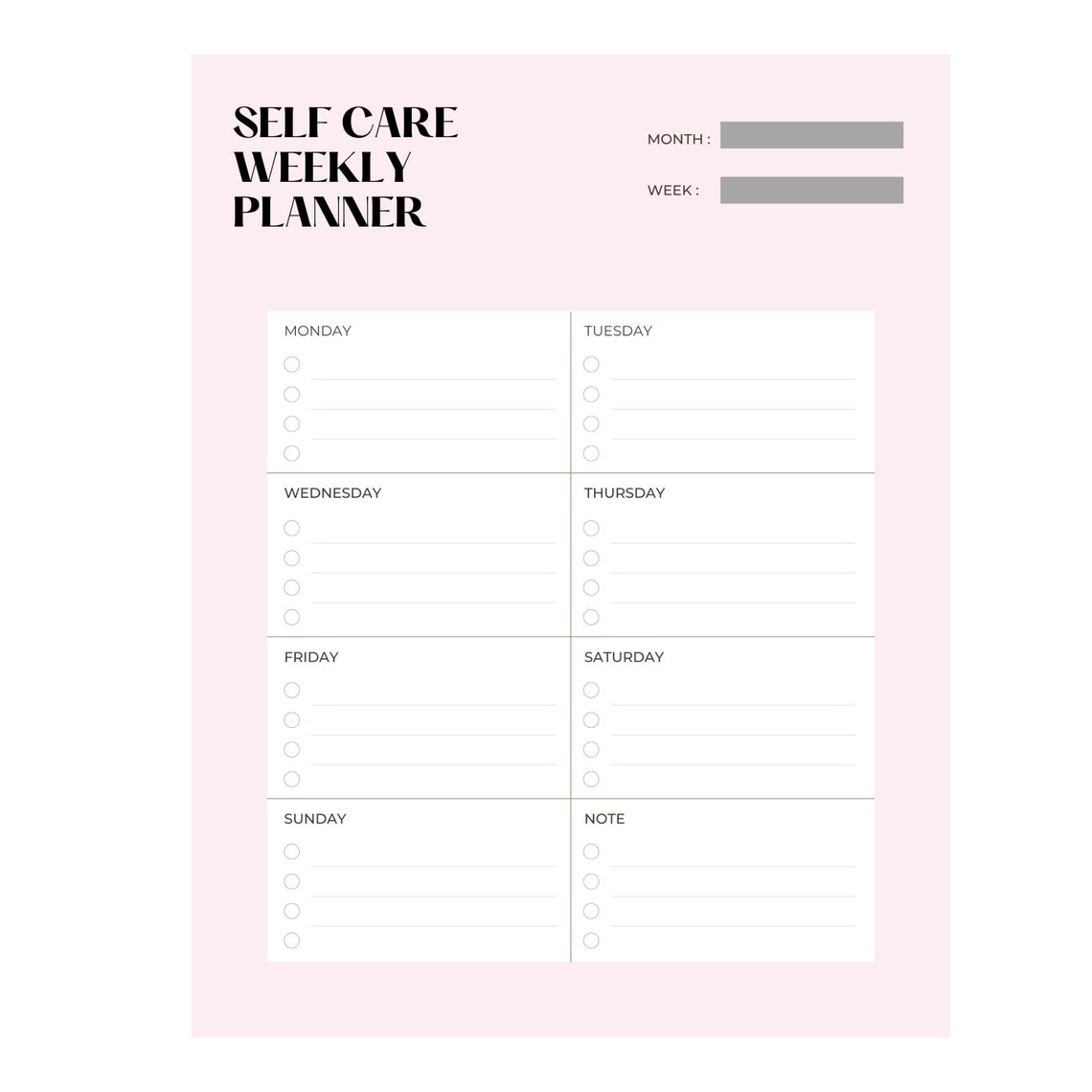Self Care Planner Printable Weekly Self Care Planner Printable Self ...