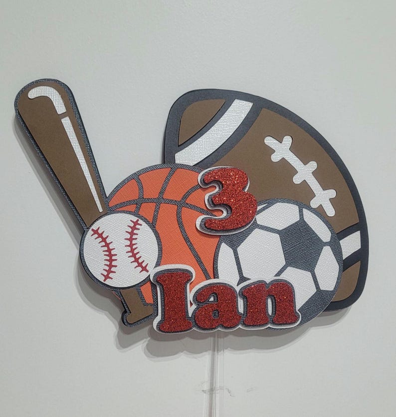 Kids Sports Cake Topper Sports Party Decor Soccer Baseball Basket Ball ...