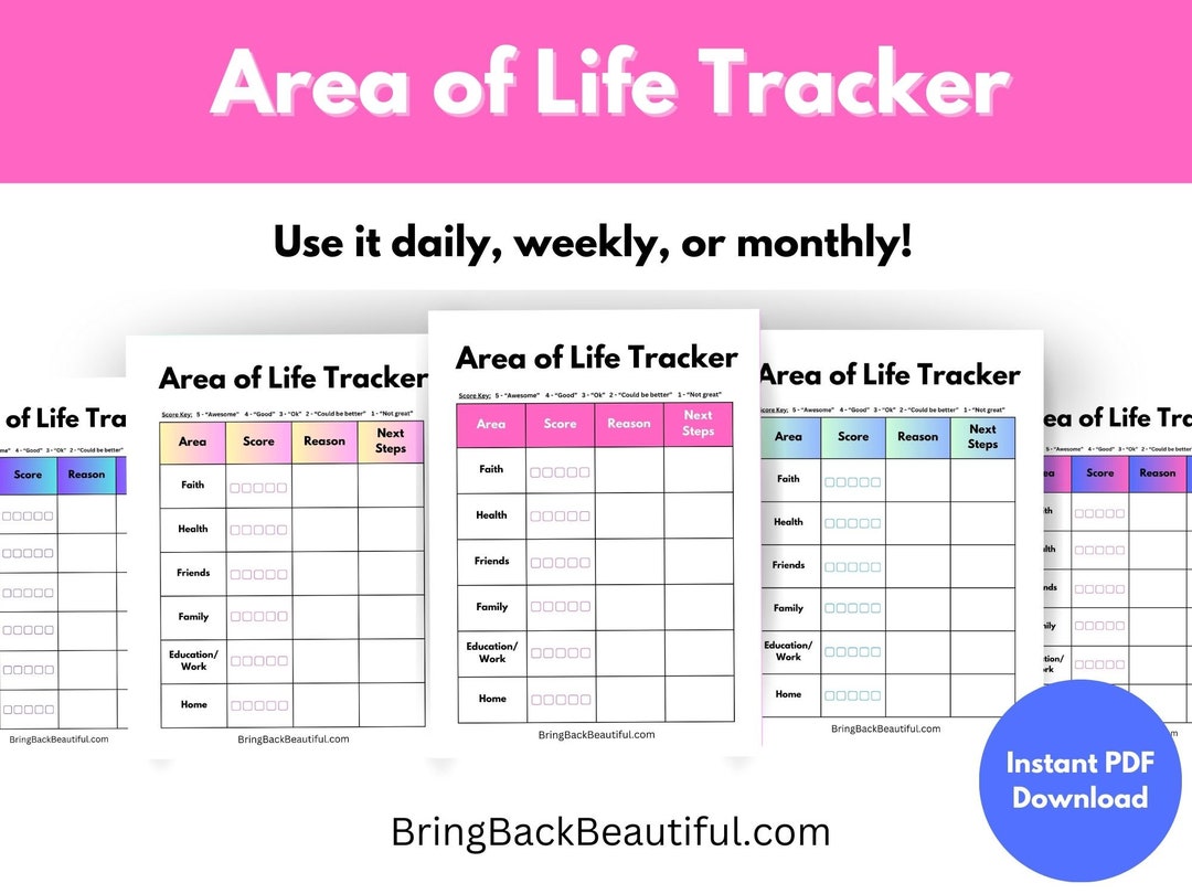 Areas of Life Tracker Printable Digital Template Planner Life Goal ...