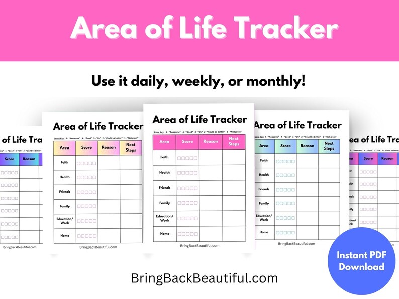 Areas of Life Tracker Printable Digital Template Planner Life Goal ...