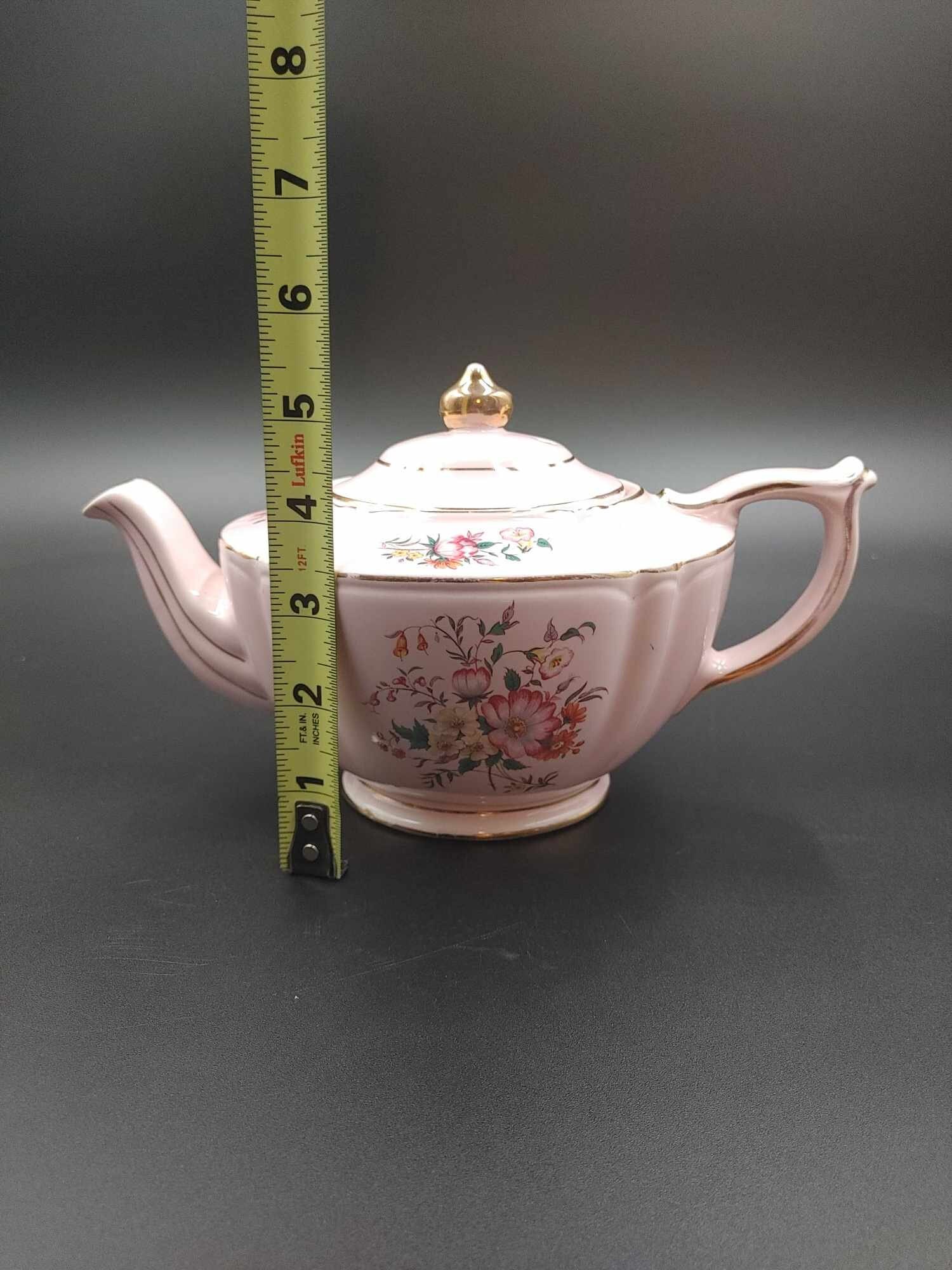 Vintage Sadler Pink Teapot Floral Pattern Gold Trim Made in England W ...
