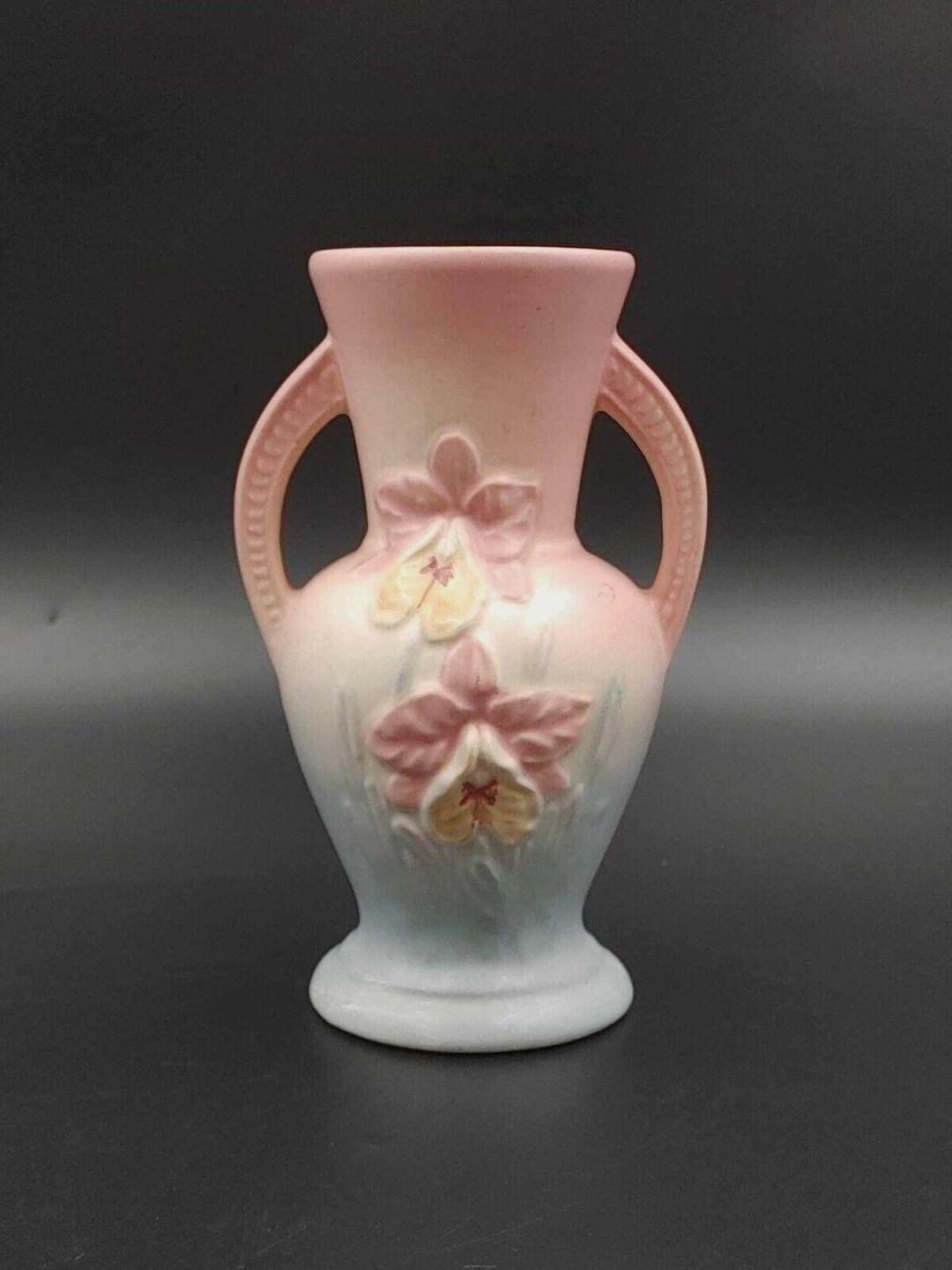 Hull Art Pottery Orchid Double Handles Vase Matte Pink Vintage 6.75 MCM ...