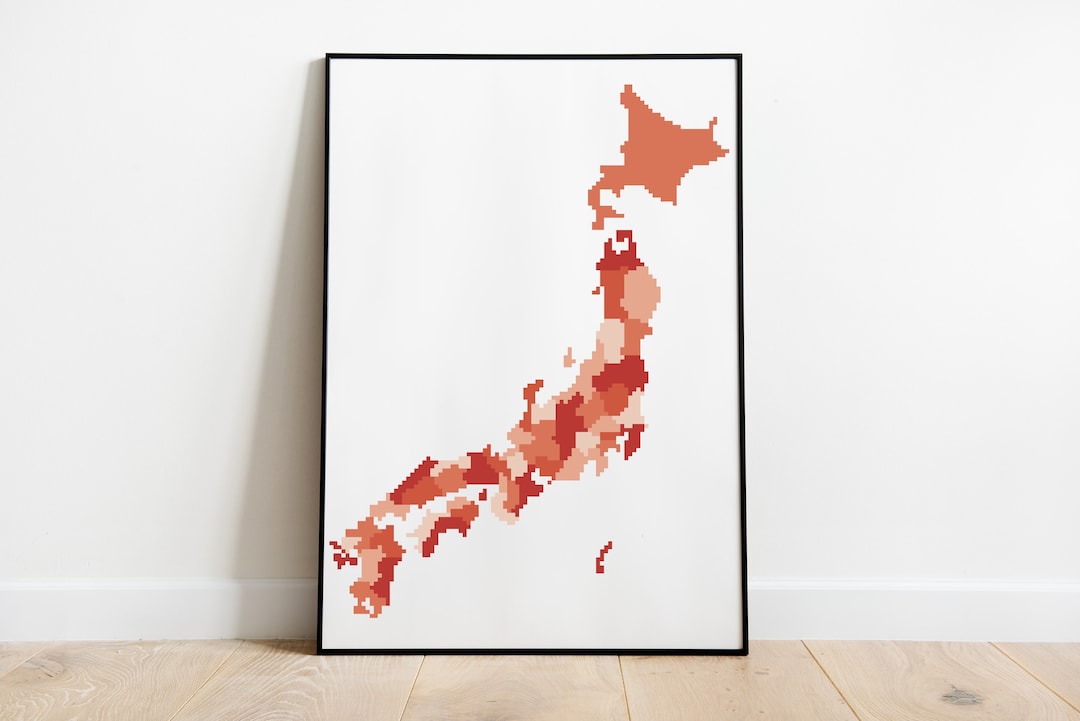 Japan Geometric Monochromatic Map Cross Stitch Pattern, Instant ...