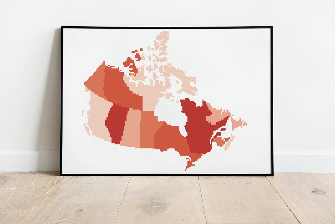 Canada Geometric Monochromatic Map Cross Stitch Pattern, Instant ...