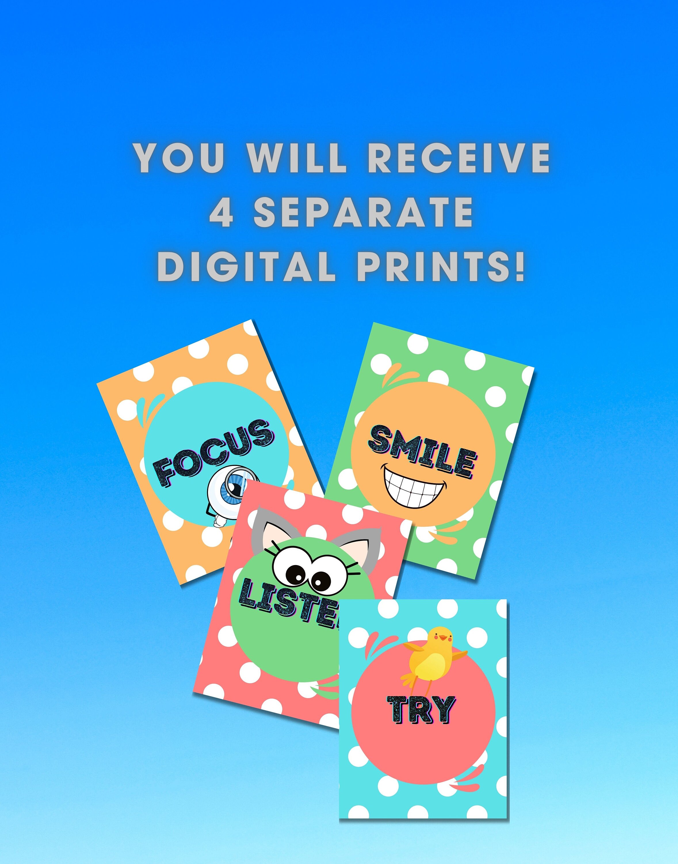 Focus, Listen, Try, Smile! Digital Posters for Classroom - Etsy