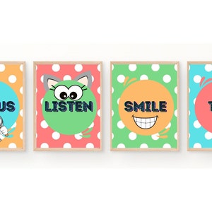 Focus, Listen, Try, Smile! Digital Posters for Classroom - Etsy
