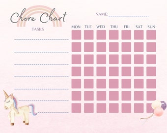 Unicorn Printable Chores Chart, Chore Chart for Kids, Kids Chore Chart ...