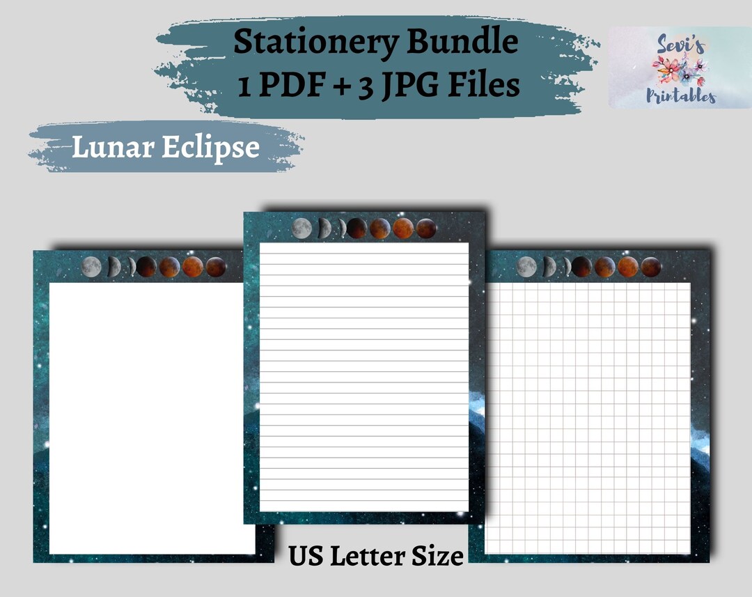 Lunar Eclipse Stationery US Letter Size Blank Lined Grid - Etsy