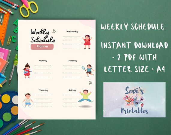 Printable Weekly Schedule Planner Kids Kindergarten Primary - Etsy