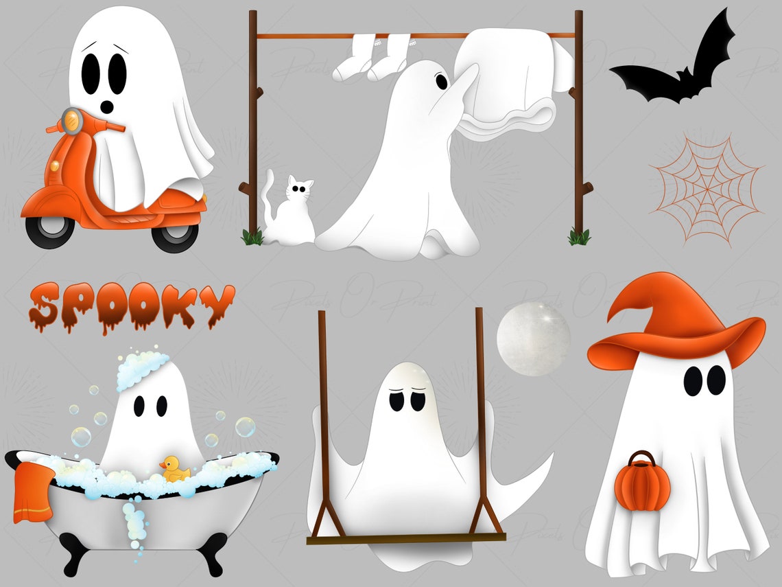 Ghost Clipart, Halloween Clipart, Spooky Clipart, Halloween PNG, Funny ...
