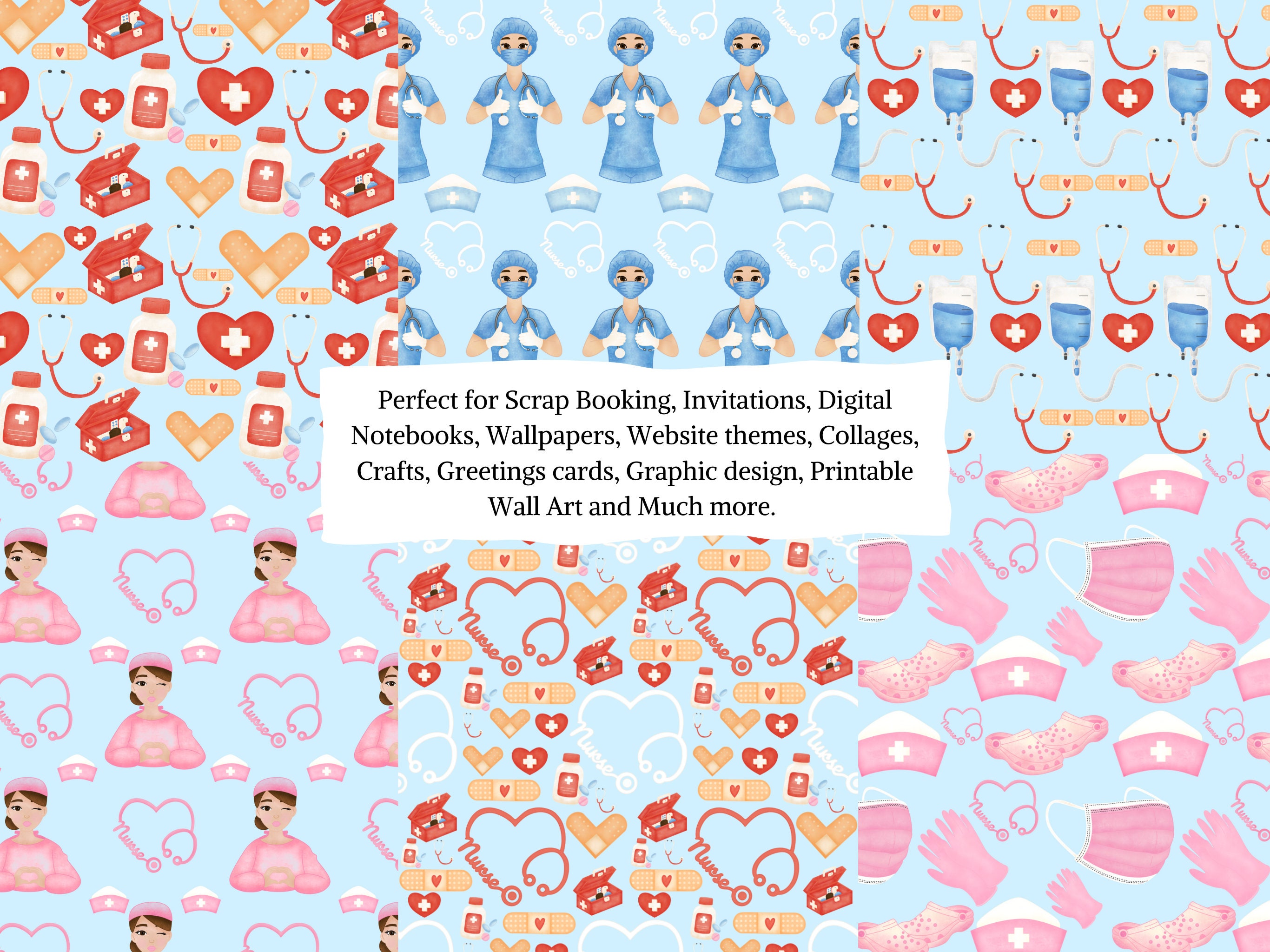 Watercolor Nurse Seamless Pattern: Medical Digital Paper (PNG, JPEG ...