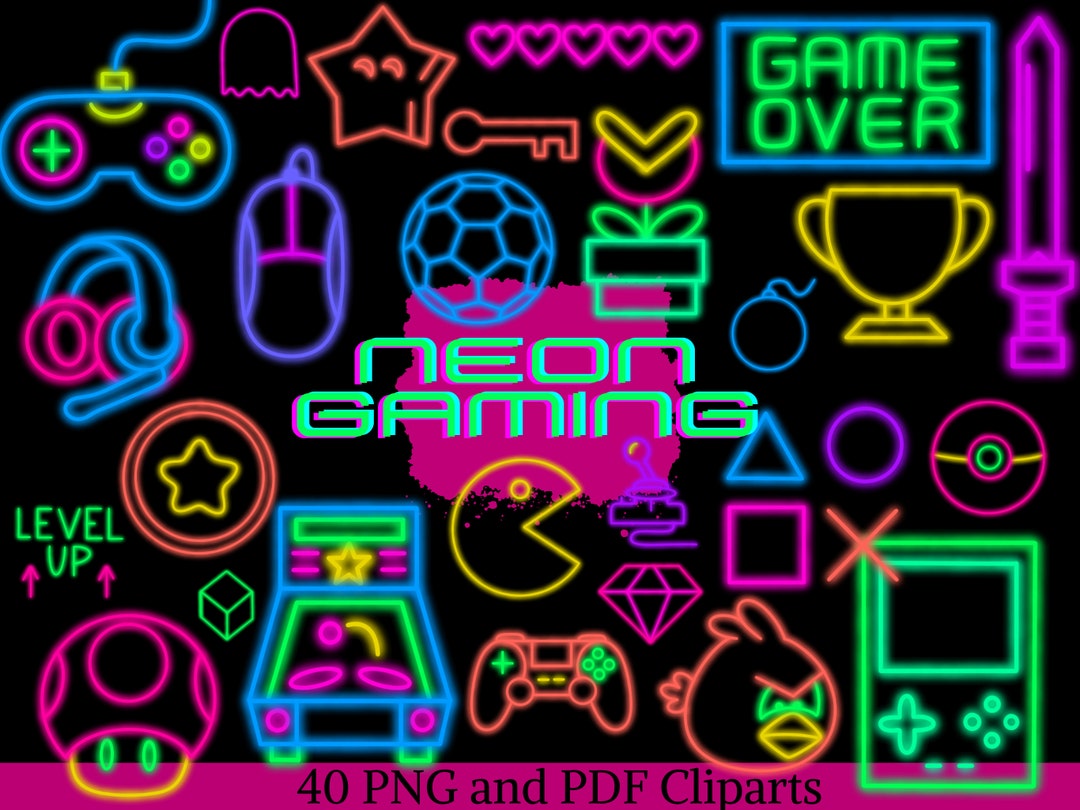 Neon Gaming Clipart, Retro Gaming Clipart, Retro Video Games Download ...