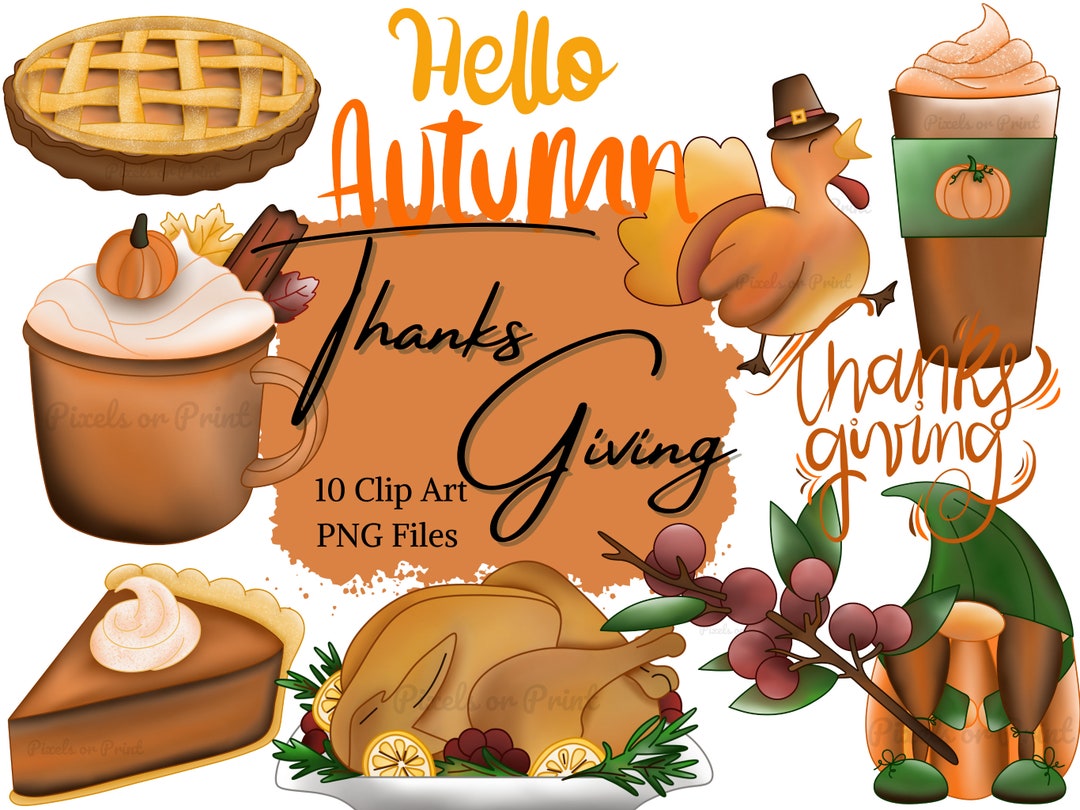 Thanks Giving Fall Clip Art for Sublimation Images - Autumn, Pumpkin ...