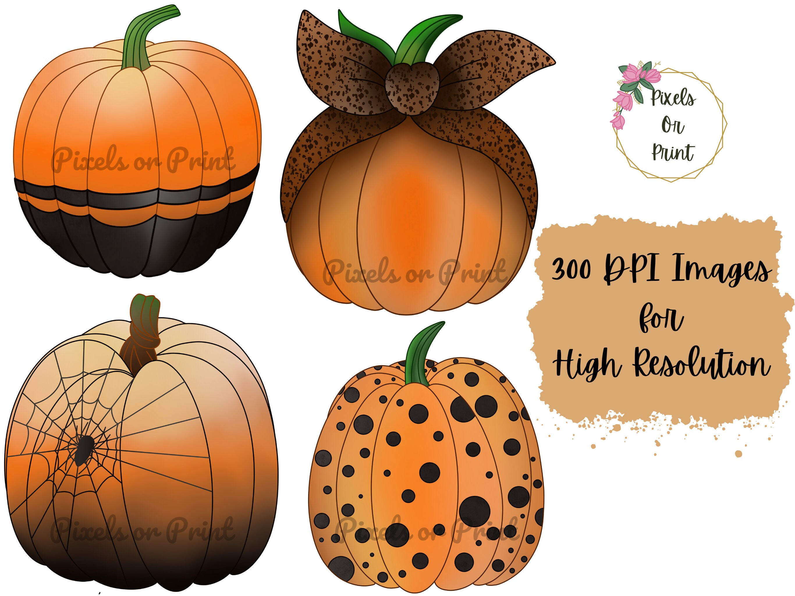 Watercolor Pumpkin Clipart: Hand-drawn Halloween PNG (digital Download ...