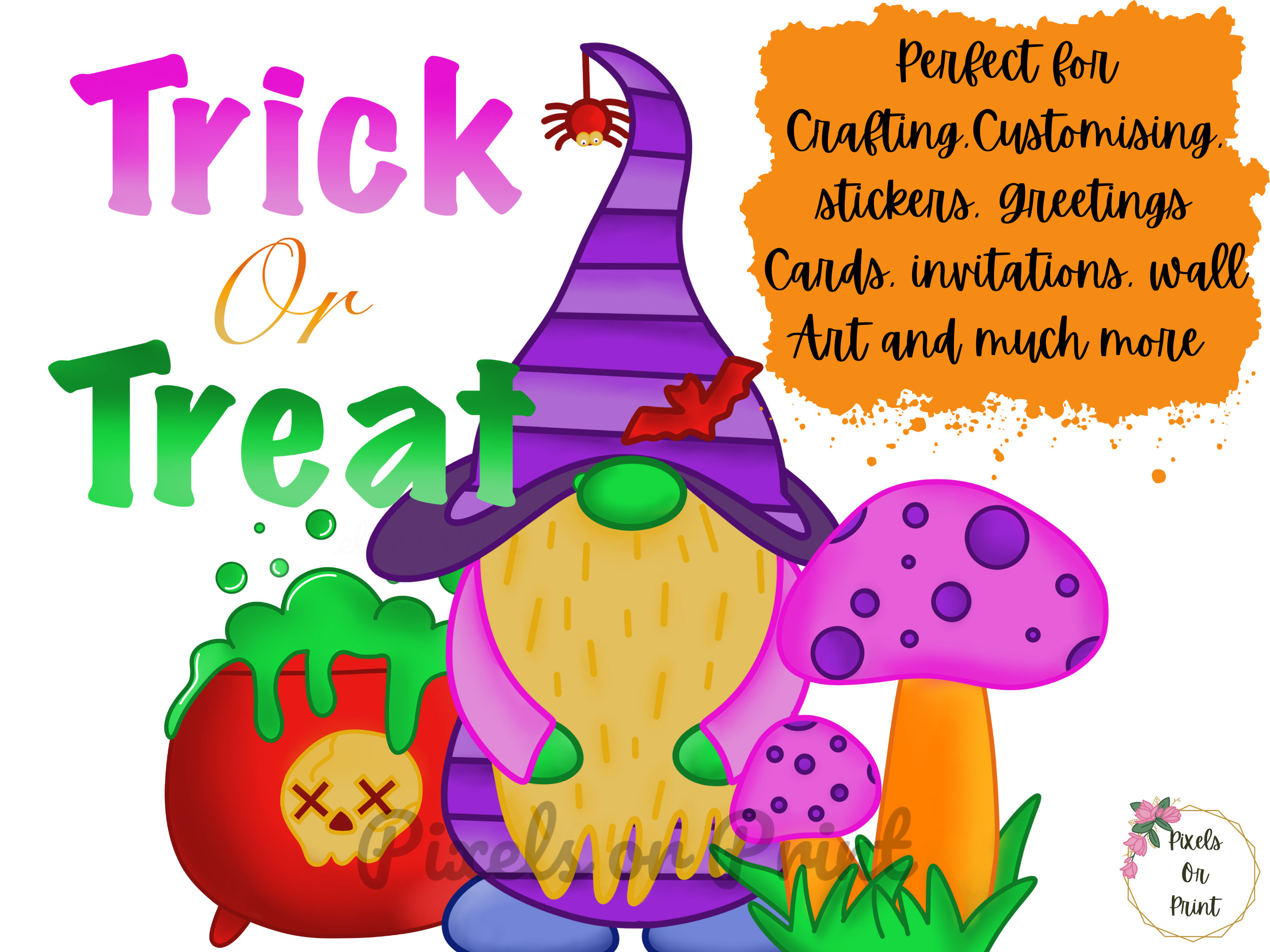 Hand-drawn Halloween Clipart: Funky Witch, Ghost, Pumpkin (digital ...