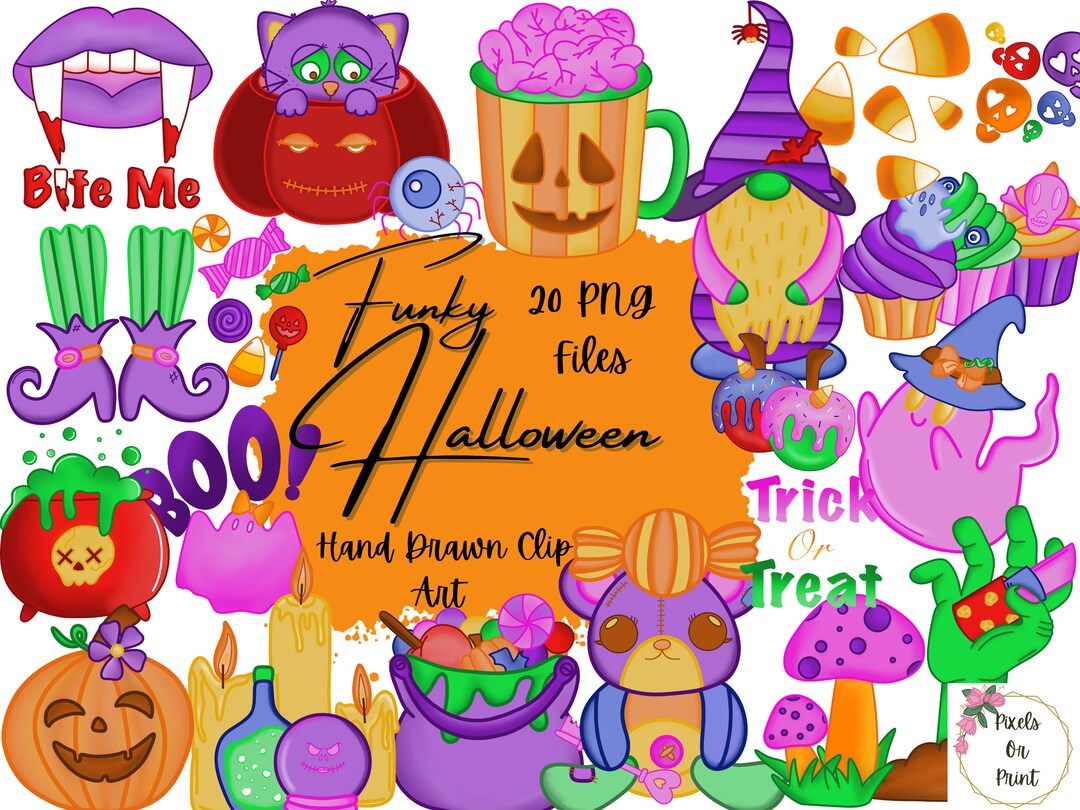 Hand-drawn Halloween Clipart: Funky Witch, Ghost, Pumpkin (digital ...