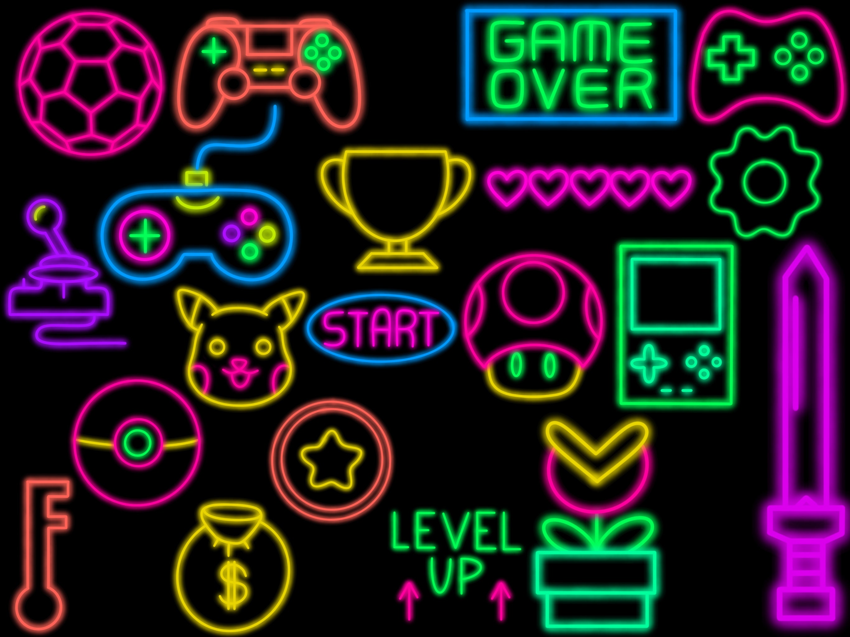 Neon Gaming Clipart, Retro Gaming Clipart, Retro Video Games Download ...