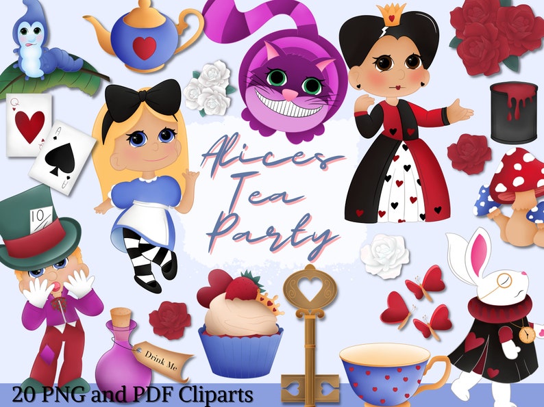 Watercolour Alice Clipart, Alices Tea Party PNG, Alice in Wonderland ...
