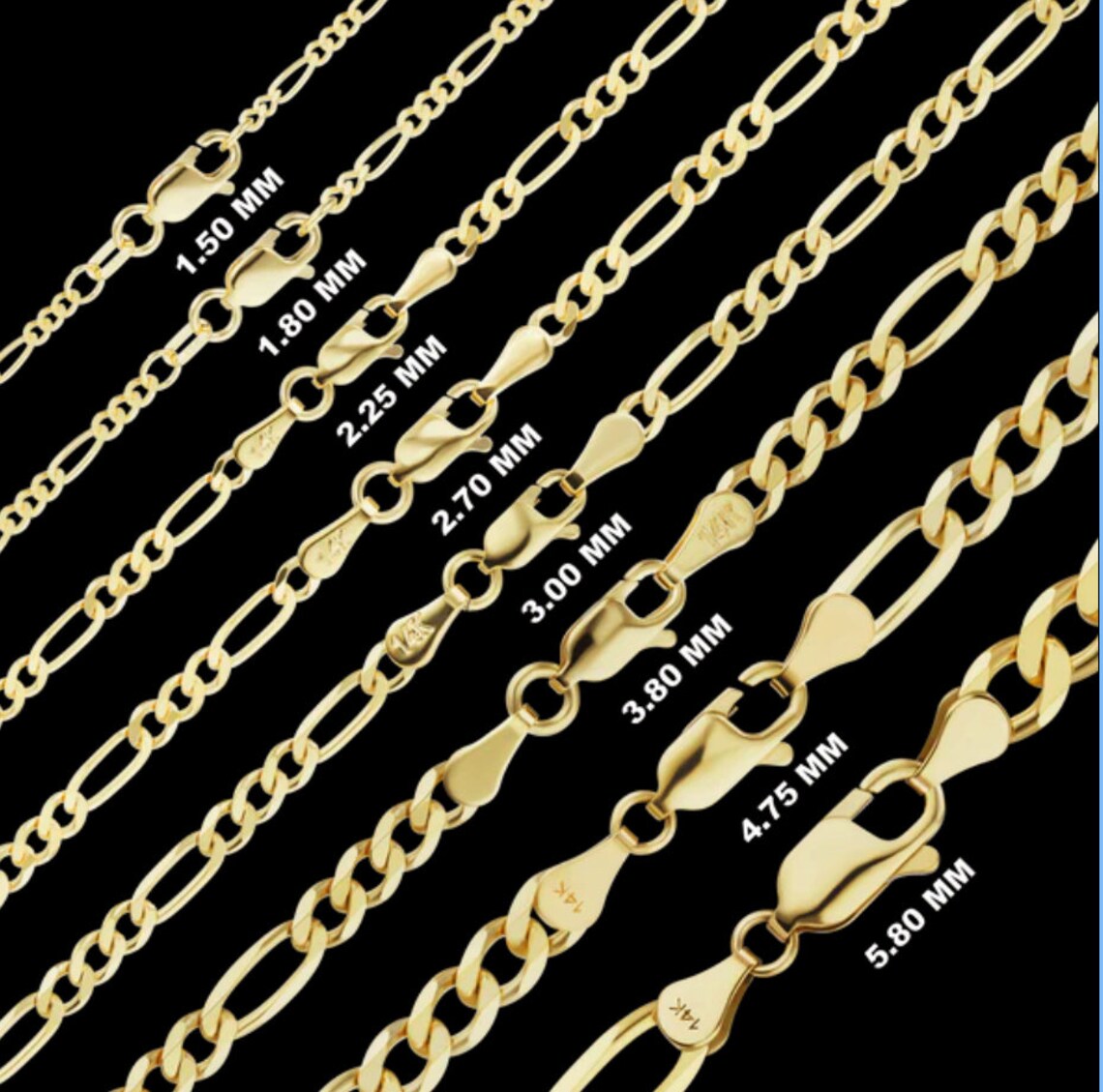 20 14k Gold Figaro Chain Necklace - Etsy