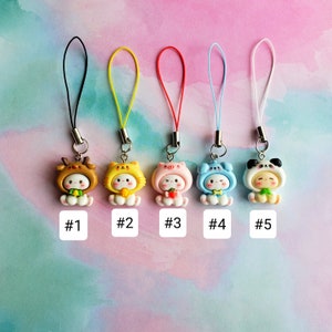 Cute Animal Phone Charm Beaded Kawaii Keychain Cute Phone Strap Cat ...