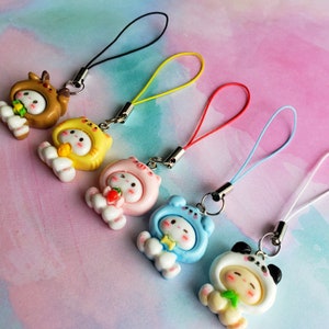 Cute Animal Phone Charm Beaded Kawaii Keychain Cute Phone Strap Cat ...