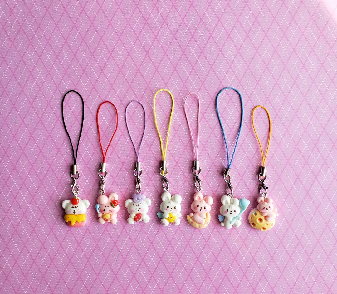 Kawaii Phone Charm Animal Keychain Cute Phone Strap Strawberry Charm ...