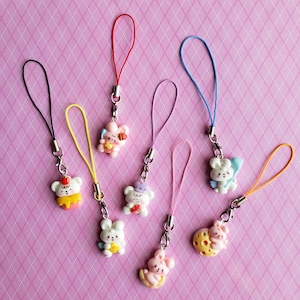 Kawaii Phone Charm Animal Keychain Cute Phone Strap Strawberry Charm ...